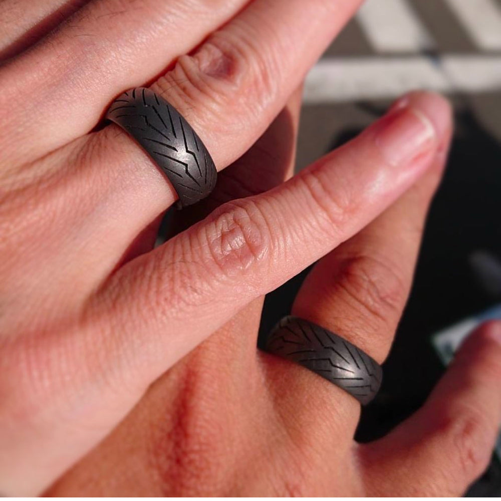 Unique handmade tire tread rings. Mens rings. Titanium rings – Racerings