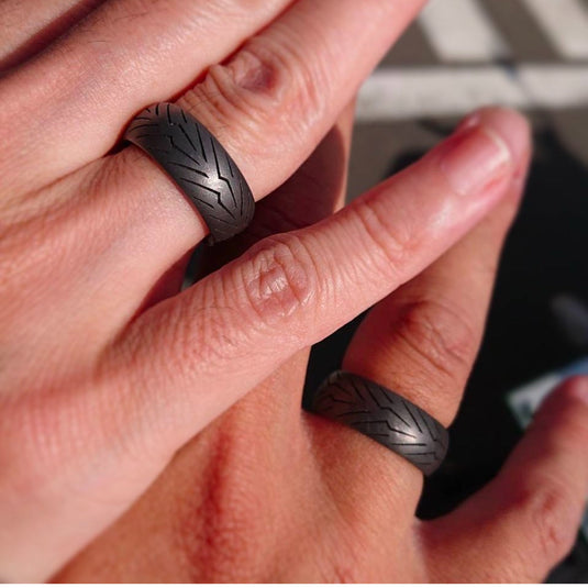 Unique handmade tire tread rings. Mens rings. Titanium rings – Racerings