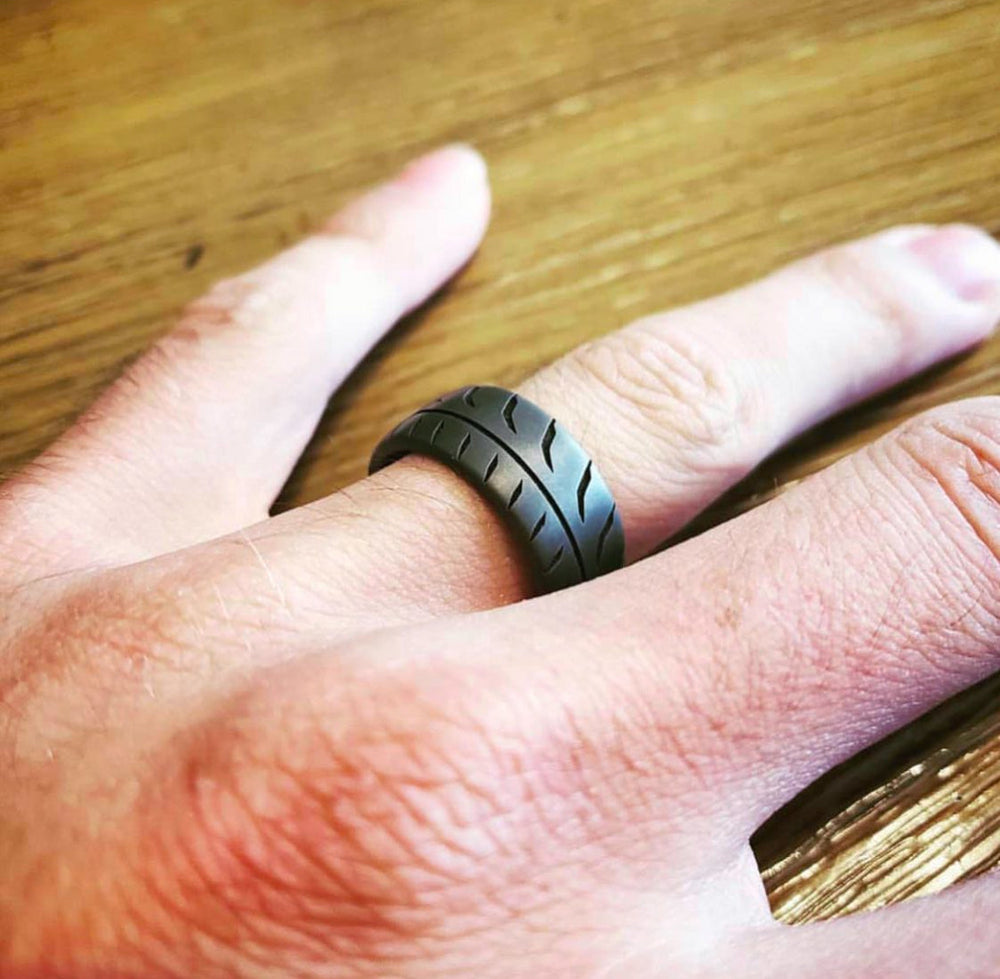 Unique handmade tire tread rings. Mens rings. Titanium rings – Racerings