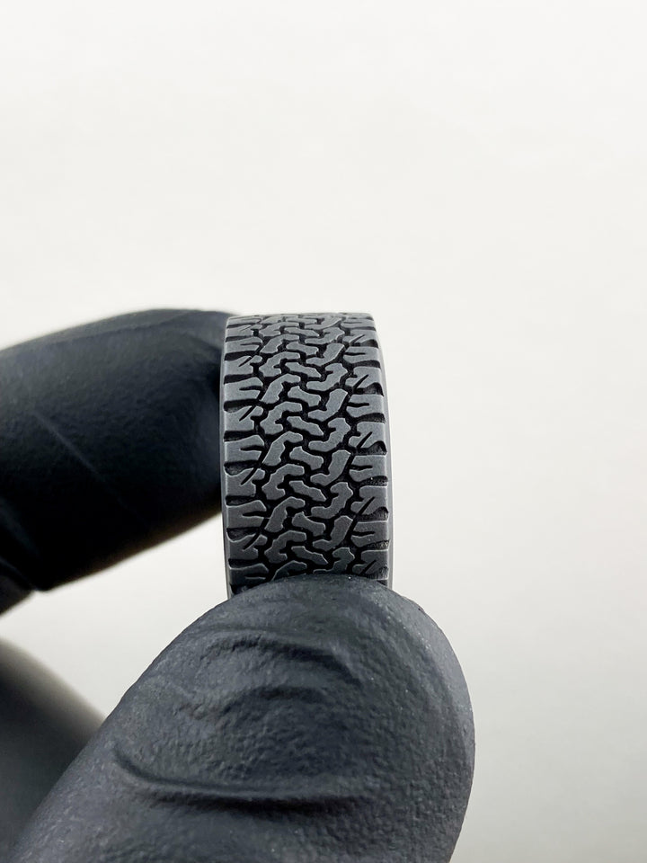 Unique handmade tire tread rings. Mens rings. Titanium rings – Racerings