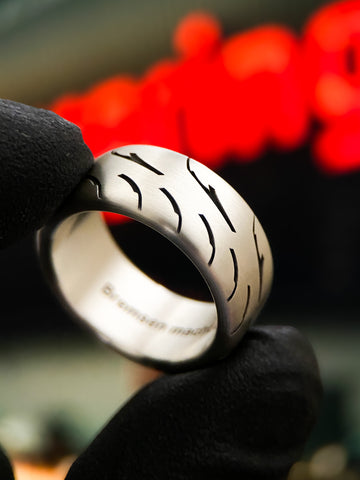 Unique handmade tire tread rings. Mens rings. Titanium rings – Racerings
