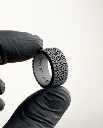 Unique handmade tire tread rings. Mens rings. Titanium rings – Racerings