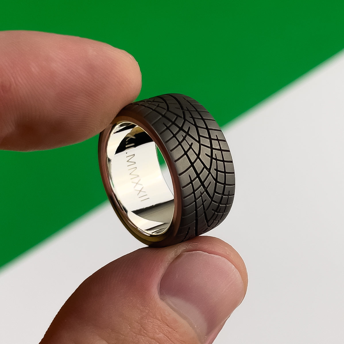Unique handmade tire tread rings. Mens rings. Titanium rings – Racerings