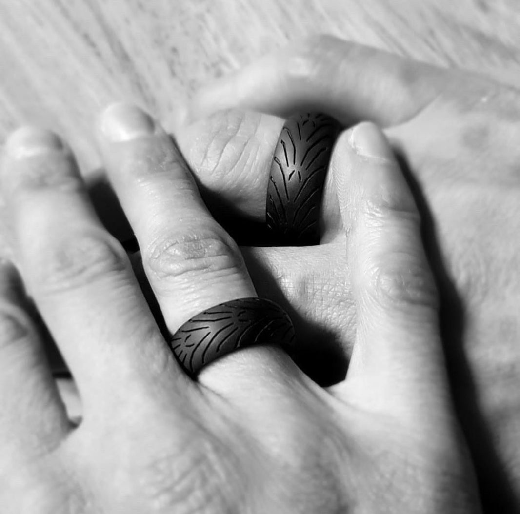 Unique handmade tire tread rings. Mens rings. Titanium rings – Racerings