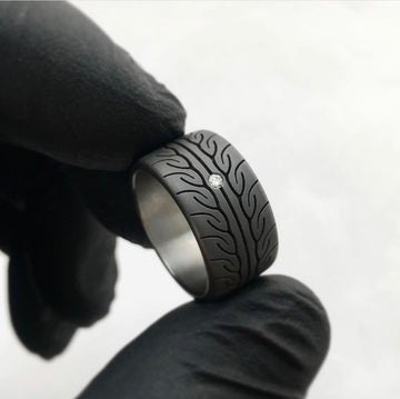 Unique handmade tire tread rings. Mens rings. Titanium rings – Racerings