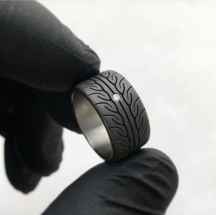 Unique handmade tire tread rings. Mens rings. Titanium rings – Racerings